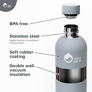 equi aqua Stainless Steel Water Bottles - 25 oz, Double Wall Vaccuum Insulated Water Bottle, Hot and Cold Leak Proof Metal Water Bottles for Sports, Gym, Camping (sleek grey)