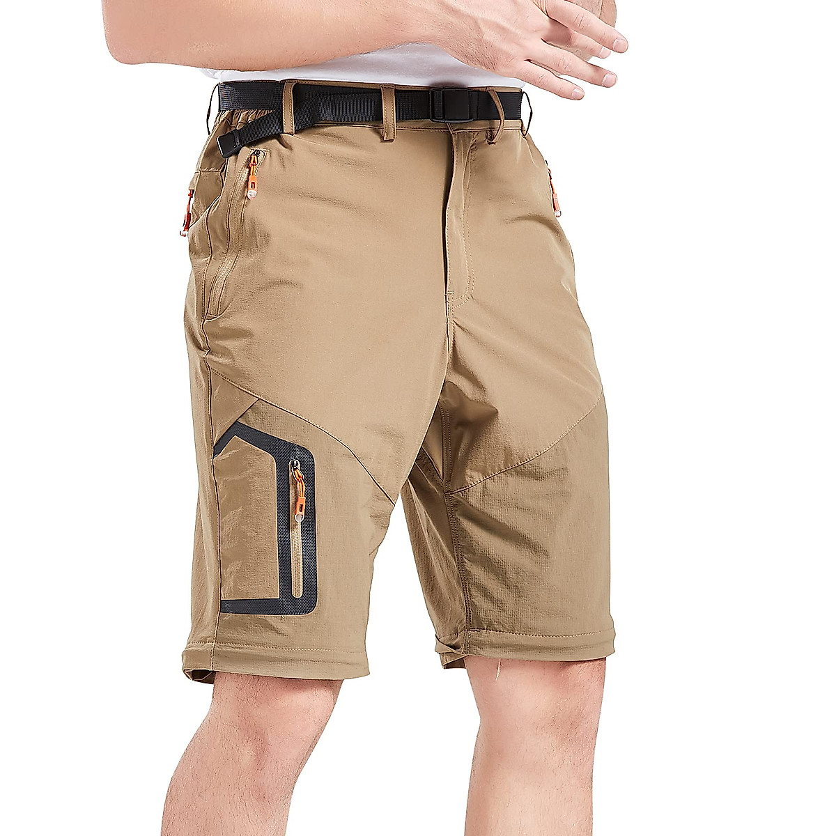 CAMOFOXIN Men's Hiking Pants Outdoor Convertible Quick Dry Fishing Pants & Shorts (Khaki, 30W X 30L)