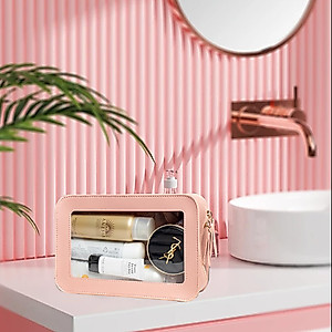 FFpaw Clear Makeup Bag, TSA Approved Toiletry Bag Travel Makeup Bag Clear Cosmetic Travel Bag Small Makeup Bag Organizer Waterproof Portable Car Essentials for Women