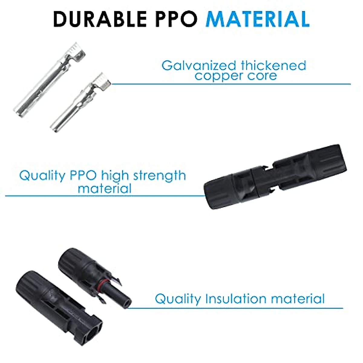 SanSanYa 100PCS Solar Connectors 50Pairs Male/Female Solar Panel Cable Connectors IP67 Waterproof