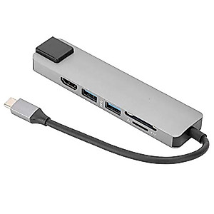 HUB Multifunction USB 3.0 Type‑C HDMI RJ45 Display Adapter Gray Compatible with OS X/Windows for Office and Entertainment