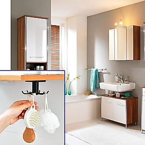 HQahnekme 2pcs 360 °Rotation Utility Hooks,Under Cabinet Kitchen Hooks,Nail Free Adhesive Kitchen Utensils Hanging Hooks for Kitchen Utensils/Tools/Towel/Knife(Black)