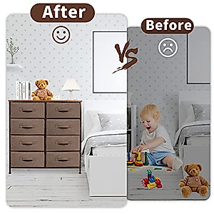 CONNOO 8 Drawer Storage Dresser Unit, Tall Vertical Storage Tower Chest, Fabric Organizer Unit for Bedroom, Living Room, Closet, Hallway, Entryway, Nursery, Wooden Top, Espresso Brown