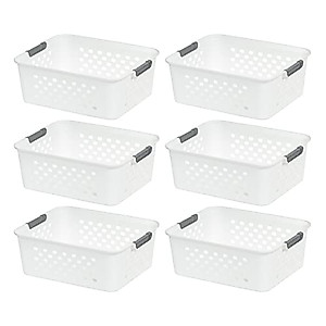 IRIS USA Plastic Storage Basket, 6-Pack, Medium, Shelf Basket Organizer for Pantries, Kitchens, Cabinets and Bedrooms White