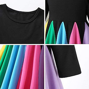 Toddler Baby Girls Rainbow Ruffle Strap Tutu Dress Casual Cotton Twirly Skater Skirt Kids Princess Birthday Outfits Summer Sundress Clothes Pageant Party A Line Dresses Black (Long Sleeve) 4-5T