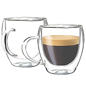Youngever 2 Pack Glass Espresso Mugs, Double Wall Thermo Insulated Glass Coffee Cups, Glass Coffee Mugs, 5.5 Ounce (Tall)