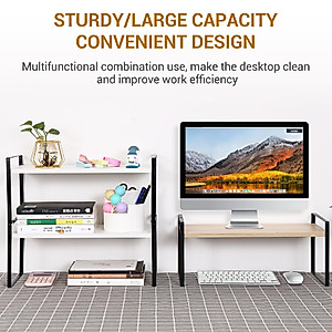 YGYQZ Wood Office Desk Shelf Organizer - Desktop Supplies Cute Dresser Top Organization Storage Rack and Cubicle Decor Aesthetic Bookshelf for Women Man and Kids (Black Wood-Single Tier)