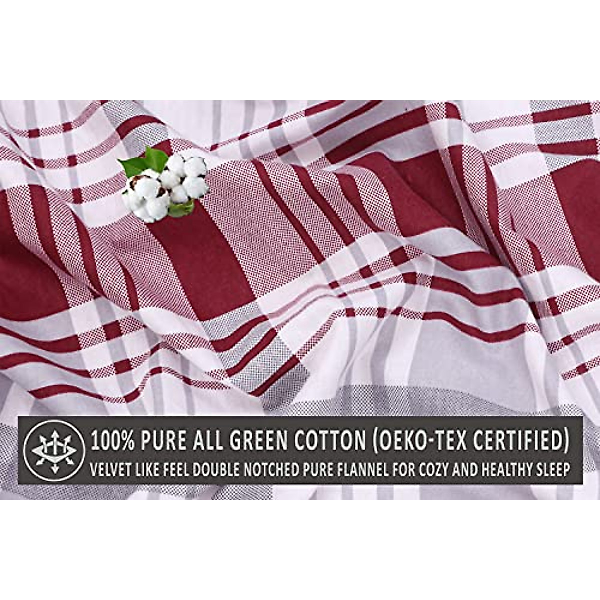 RUVANTI Flannel Sheets Full Size - 100% Cotton Brushed Bed Sheet Sets - Deep Pockets 16 Inches (fits up to 18") - All Seasons Breathable & Super Soft - Warm & Cozy - 4 Pcs - Balance Plaid Maroon