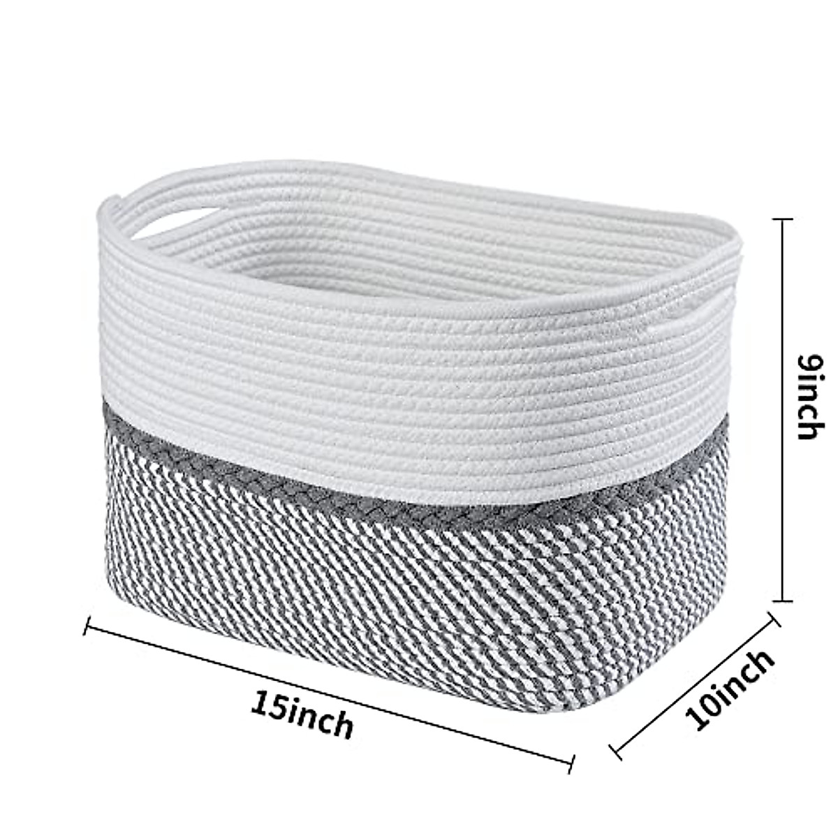 RITHLELA Woven Baskets 15"x10"x9" Cotton Rope Cube Storage Baskets Set of 3 Decorative Baskets Closet Cloth Storage Baskets and Bins for Shelves with Handles for Blanket, Laundry, Clothes - Grey