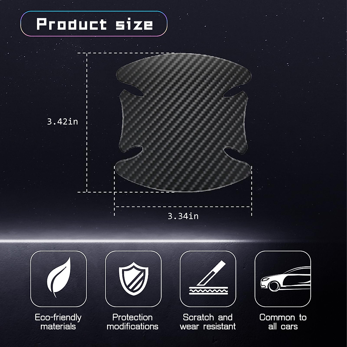 NGHEY 8 PCS Car Carbon Fiber Leather Door Bowl Film, 4.13" x 3.1" Door Handle Grain Anti-Scratch Protective Film, Install Door Handle Sticker, Suitable for Most Car Models (Black)