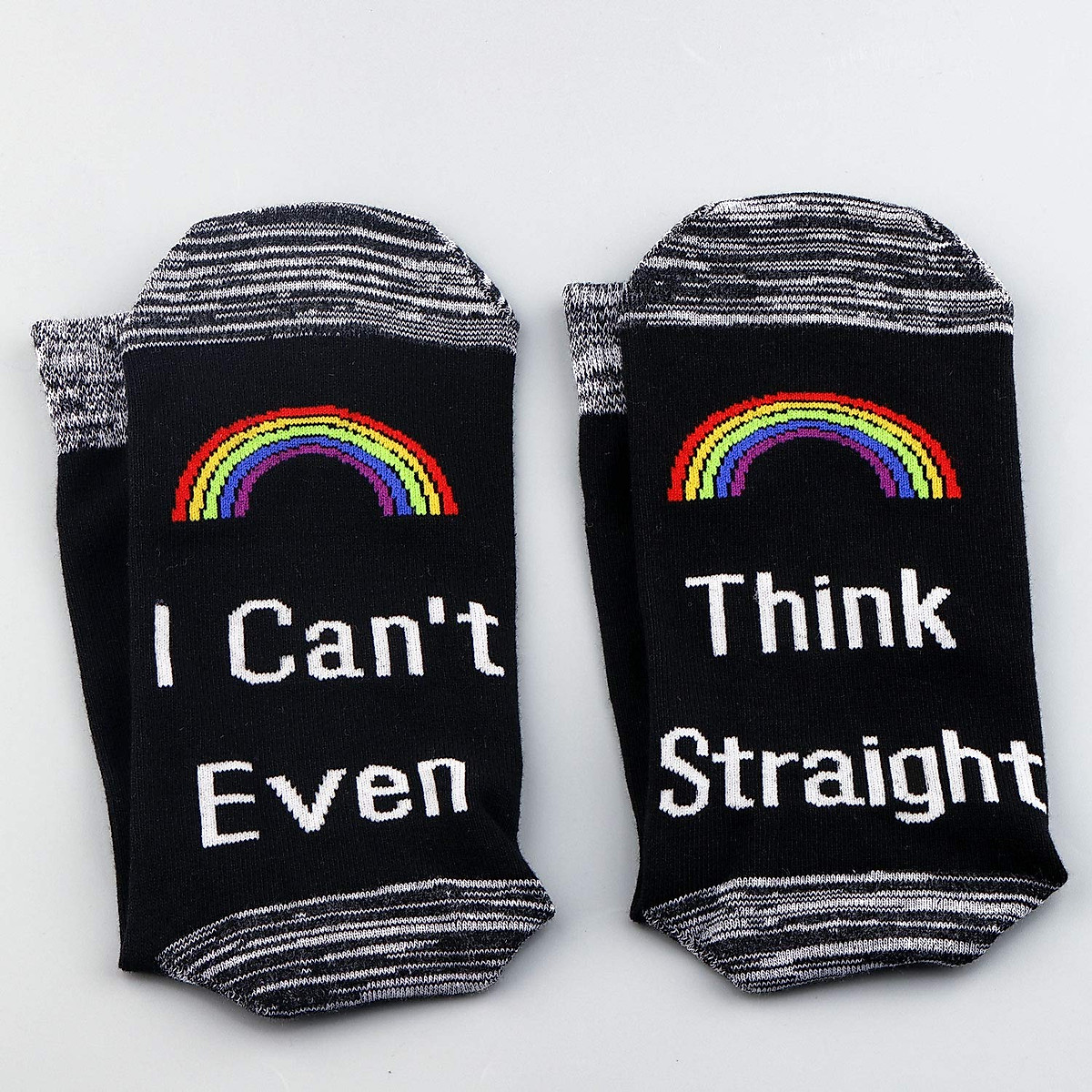 LEVLO Rainbow LGBT Lesbian Gay Pride Socks I Can't Even Think Straight Cotton Socks Birthday Present (2 Pairs/Set-Mid Calf - 1)
