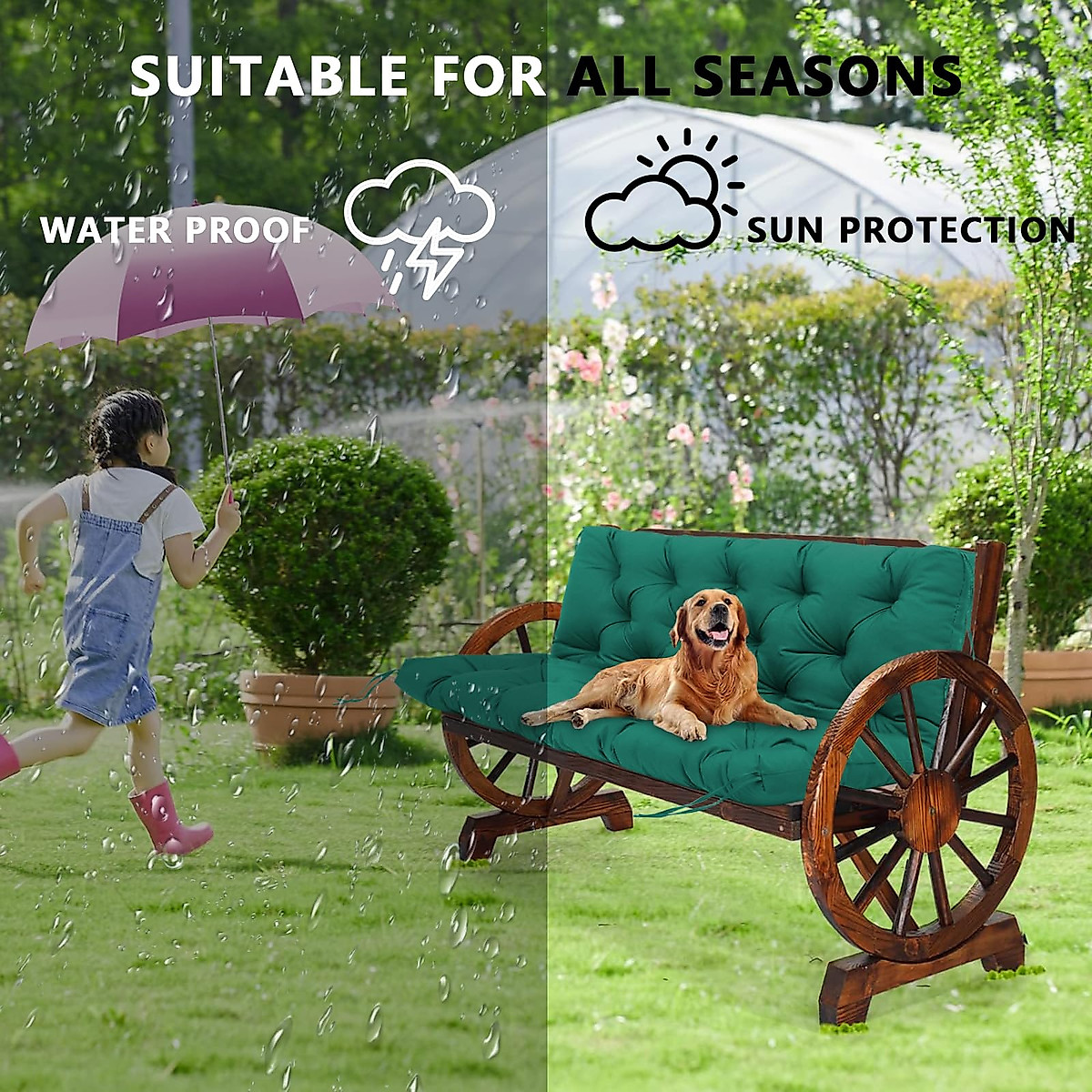 Porch Swing Cushions Waterproof Outdoor Swing Cushions 2-3 Seater Thicken 5" Dark Green Patio Swing Cushion with Backrest 60 ×40" Swing Replacement Cushion for Outdoor Furniture