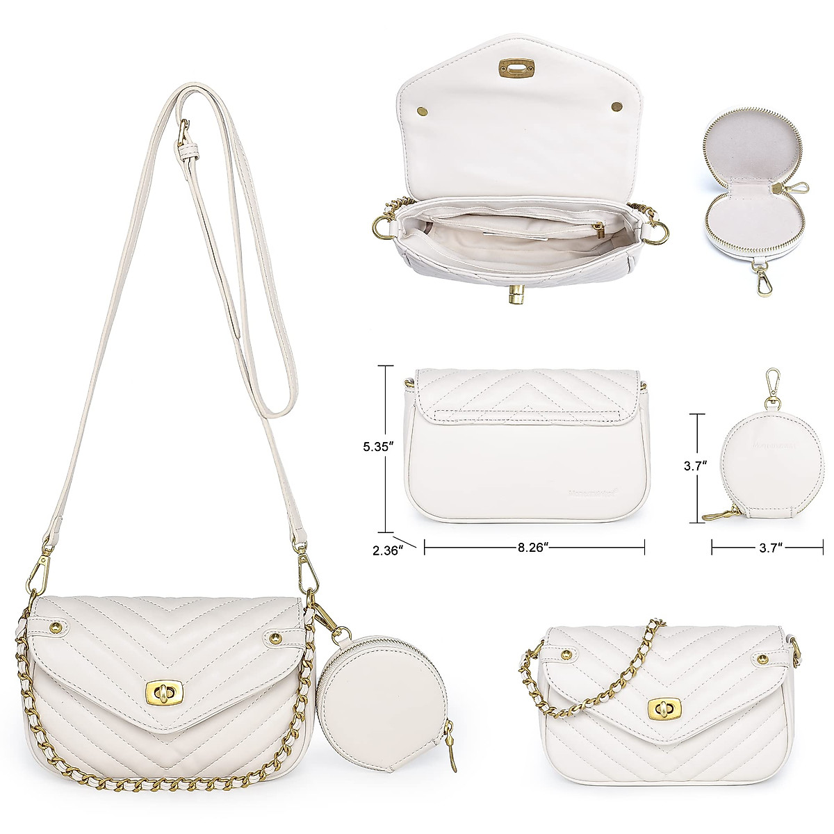 Montana West Quilted Small Crossbody Bags for Women Trendy Designer Shoulder Purses and Handbags with Coin Purse, 2PCS Set (Beige)