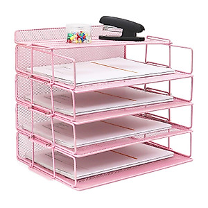 LUCYCAZ Paper Tray - Letter Tray Desk Organizer, 4 Tier Stackable Paper Tray Pink File Organizer for School and Office