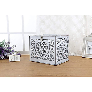 Artmag Wedding Money Box Holder with Sign, Large Rustic Wood Wooden DIY Envelop Gift Card Boxes with Lock Slot for Reception Anniversary Graduation Birthday Parties Baby Shower (Mr & Mrs, Silver)