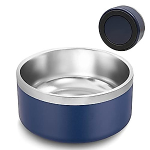Premium Dog Water Bowl for Medium Large Dogs, 64oz Large Heavy Dog Bowls 1.6Lbs Weighted 304 Stainless Steel Insulated Dog Food Bowl Black Pet Bowl, 8 Inch