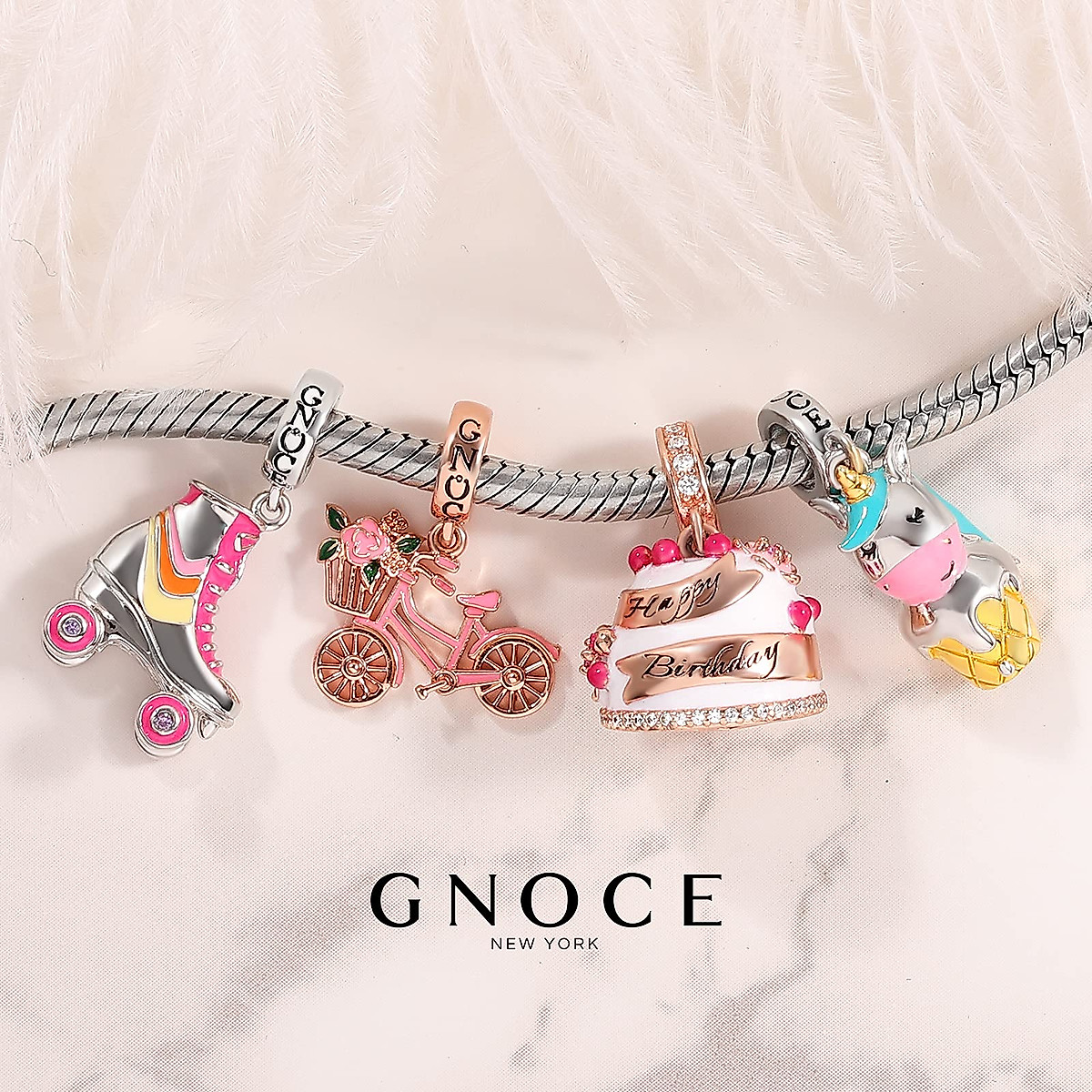 GNOCE Roller Skates Pendant Charms for Bracelet/Necklace 925 Sterling Silver Pink Dangle Charms for Women Jewelry Gift