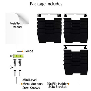 Wallniture Lisbon 15-Tier Wall Mounted File Holder and Desk Organizer, Metal Black Office Organization and Storage Rack