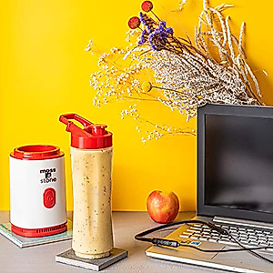 Moss & Stone Personal Blender Single Serve Shake & Smoothies Maker with Portable Travel Sport Bottle - Mini Juicer, White & Red Single Serve Blender for Smoothies and Shakes - Bottle 20 oz