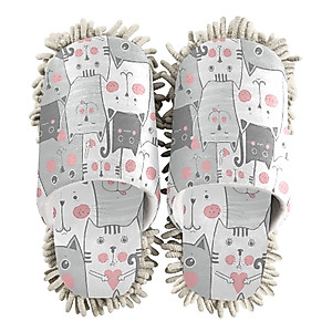 Lucky Cat Mop Slippers Shoes Cover for Floor Cleaning Washable Dust Dirty Hair Cleaners Microfiber Mop Socks for Kitchen House Office