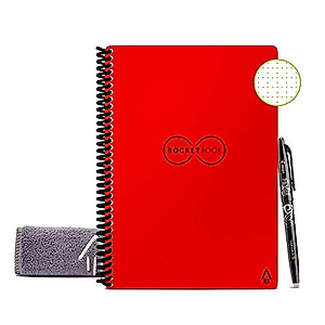 Rocketbook Smart Reusable Notebook - Dot-Grid Eco-Friendly Notebook with 1 Pilot Frixion Pen & 1 Microfiber Cloth Included, Atomic Red Cover, Letter Size (8.5" x 11") & Pen/Pencil Holder (Pen Station)