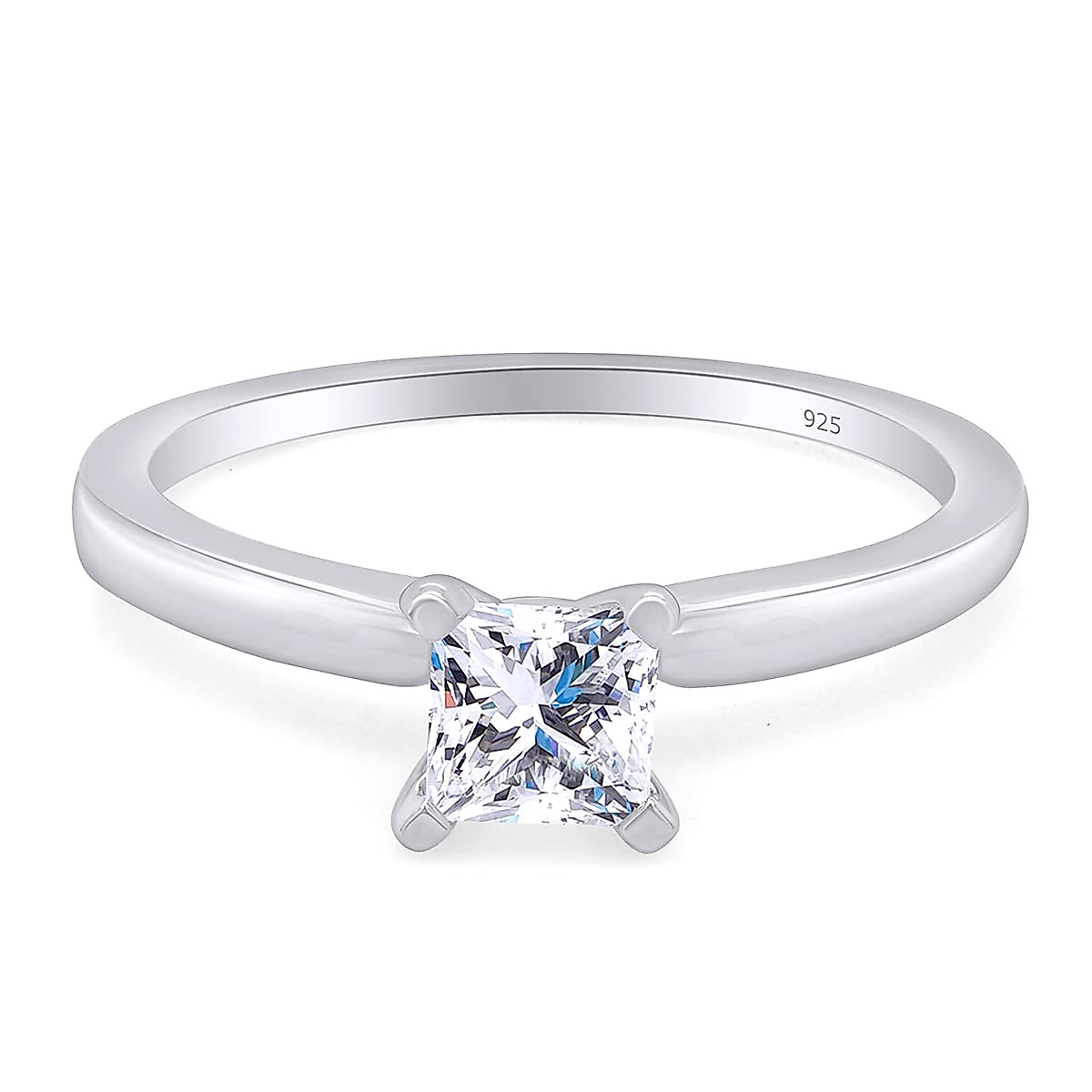 Jewel Zone US Princess Cut White Cubic Zirconia Anniversary Solitaire Ring in 14k White Gold Over Sterling Silver (0.5 Carat)