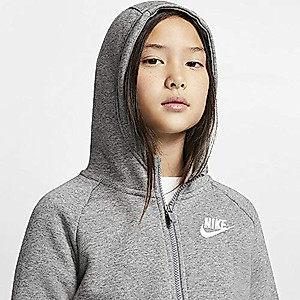 Nike Girl's NSW Full Zip Hoodie, Carbon Heather/White, X-Large