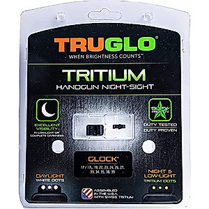 TruGlo Tritium Pro Glow in the Dark Compact Gun Hunting Glock Pistol Sight with Maximum Bright Sights for Glock Sidearm 17, 19, 22, 23, 24, 26, and 27