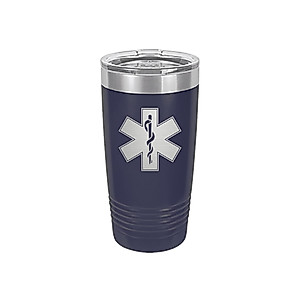 Rogue River Tactical EMT EMS Star of Life 20 Oz. Travel Tumbler Mug Cup w/Lid Paramedic (Blue)