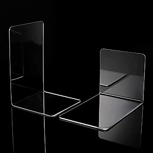 Sujetalibros Book Ends 2Pcs Book Ends for Shelves Clear Acrylic Bookends Non-Skid L-Shaped Book Stopper Bookend Supports for Books/Movies/CDs/Video Games Book Stopper