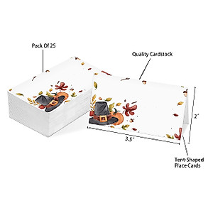 Table Place Card, Fall Thanksgiving Themed Tent Style Cards, Pack of 25 Half-Fold Reception Place Card with Top Hat and Pumpkin, Perfect for Thanksgiving Dinner, Party, Birthday, Wedding, Banquet A09