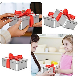 RHBLME 12 Pack Silver Metal Rectangular Tin Box Lids, 4.9" x 3.6" x 1.8" Large Containers Cookie Tins with Lids, Holder for Keeping Car Keys, Cookie, Pencil Case, and More