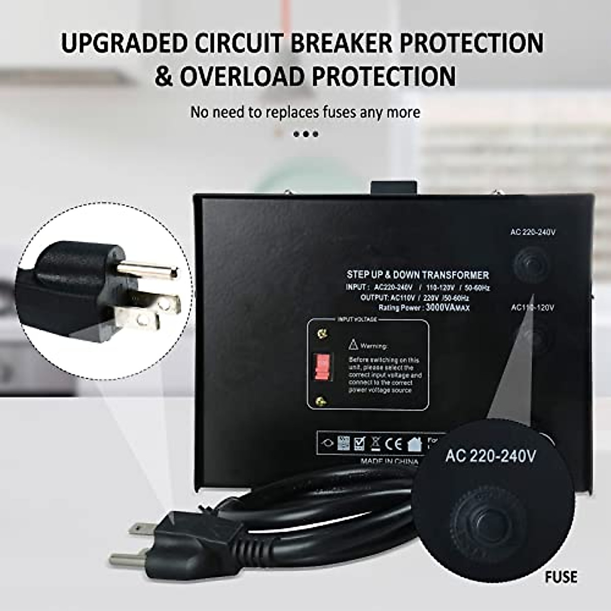 YaeCCC ST-3000 Voltage Transformer Converter Regulator with Voltage Meter - Step Up/Down - 110V/220V - Circuit Breaker Protection