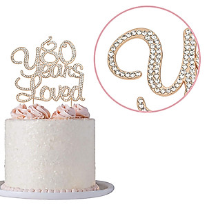 80 Cake Topper - Premium Rose Gold Metal - 80 Years Loved - 80th Birthday Party Sparkly Rhinestone Decoration Makes a Great Centerpiece - Now Protected in a Box