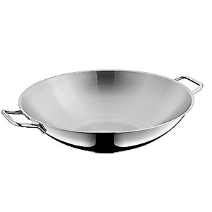 WMF Macao Induction Wok Set, 2 Pieces, Wok Pan 36 cm with Glass Lid, Polished Cromargan Stainless Steel, Uncoated