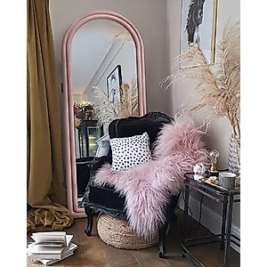 Otlsh Floor Mirror, Arched Full Length Mirror with Stand, Standing Mirror, 63"x24" Full Body Mirror, Large Mirror, Wall Mirror, Freestanding, Wall Mounted, Flannel Frame - Pink