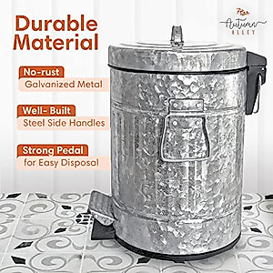 Autumn Alley Farmhouse Bathroom Trash Can - Galvanized Trash Can with Lid and Pedal for Rustic Bathroom, Farmhouse Kitchen Trash Can, Country Home Décor, 5L, 1.3 Gallon, Galvanized Grey