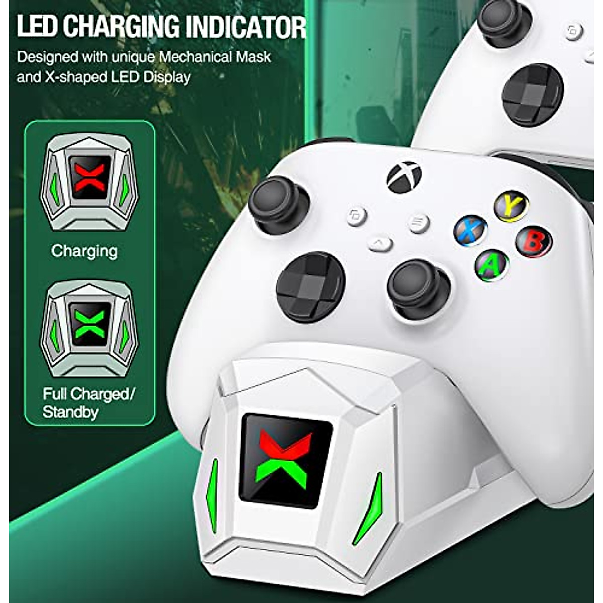 Controller Charger Station with 2x2550mAh Rechargeable Battery Packs for Xbox One/X/S/Elite/Xbox Series X|S, High Speed Charging Dock with 4 Batteries Cover for Xbox One Controller Battery Pack, White