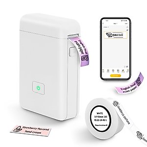 vretti Label Maker Machine with Tape, HP2 Portable Bluetooth Label Printer for Storage, Shipping, Barcode, Office, Home, Organizing Mini Sticker Label Maker with Multiple Templates (White)
