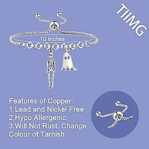 TIIMG Skeleton and Ghost Charm Bracelet scary movies themed Gifts (Skeleton Ghost)