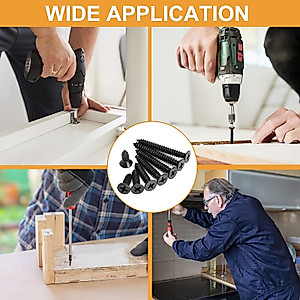 VIGRUE 175 Pcs #8 Wood Screws Black Oxide Coated Stainless Steel Flat Head Phillips Drywall Screw Assortment Kit, Self Tapping Screws Kit