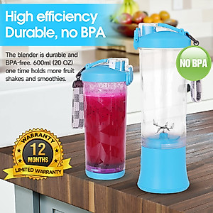 Portable Blender with 6 blades,20Oz Porsonal Mini Blender for Shakes and Smoothies,USB Rechargeable Fresh Juice Blender Handheld Blender (blue)
