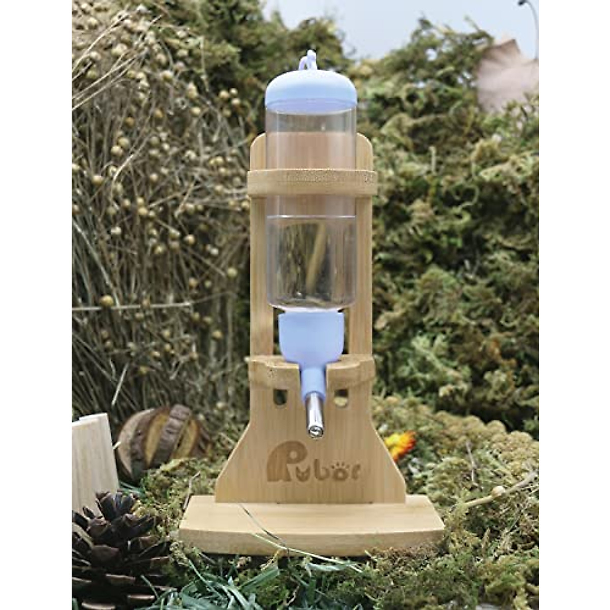 Rubor Hamster Water Bottle with Stand Small Animal Water Bottle Holder with 125ml Hanging Water Auto Dispenser for Syrian Rabbit Dwarf Gerbils Mice Rats Degus Small Pet Rodents (Bule)