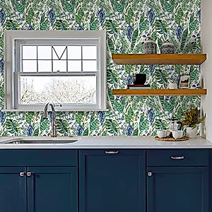 CHIHUT Green Leaf Wallpaper Peel and Stick Tropical Palm Leaf Wallpaper Self Adhesive Removable Greenery Wallpaper Botanical Contact Paper for Cabinets Walls Shelf Liner 17.7”x236” Vinyl Film