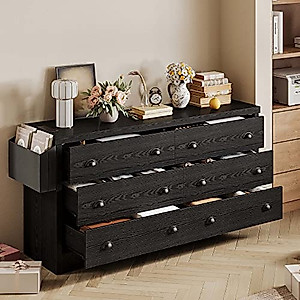 LIKIMIO Dresser for Bedroom 6 Drawer with Charging Station, TV Stand Storage Chest of Drawers for Living Room Hallway Entryway, MDF Board, Black