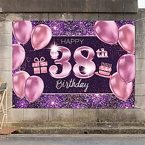 PAKBOOM Happy 38th Birthday Banner Backdrop - 38 Birthday Party Decorations Supplies for Women - Pink Purple Gold 4 x 6ft