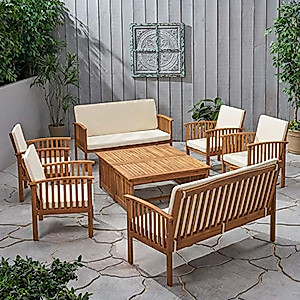 Christopher Knight Home Carolina Acacia Wood Outdoor Sofa Seating 8-Pcs Set in Brown Patina