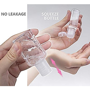 Hzran Portable Squeeze Bottle, Empty Leakproof Plastic Travel Bottle with Leather Keychain Holder for Hand Sanitizer, Essential Oil, Refillable Bottle Clips to Diaper Bag, Travel Bag(2oz 2 pack-Pink)