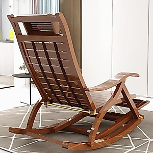 Wooden Rocking Chair Armchair for Heavy Duty Adults,Indoor Bamboo Chair Leisure Relax Chair Rocker with Cushions,Foldable Reclining Lounger Chair with Foot Massage Board (Color : Without pad)