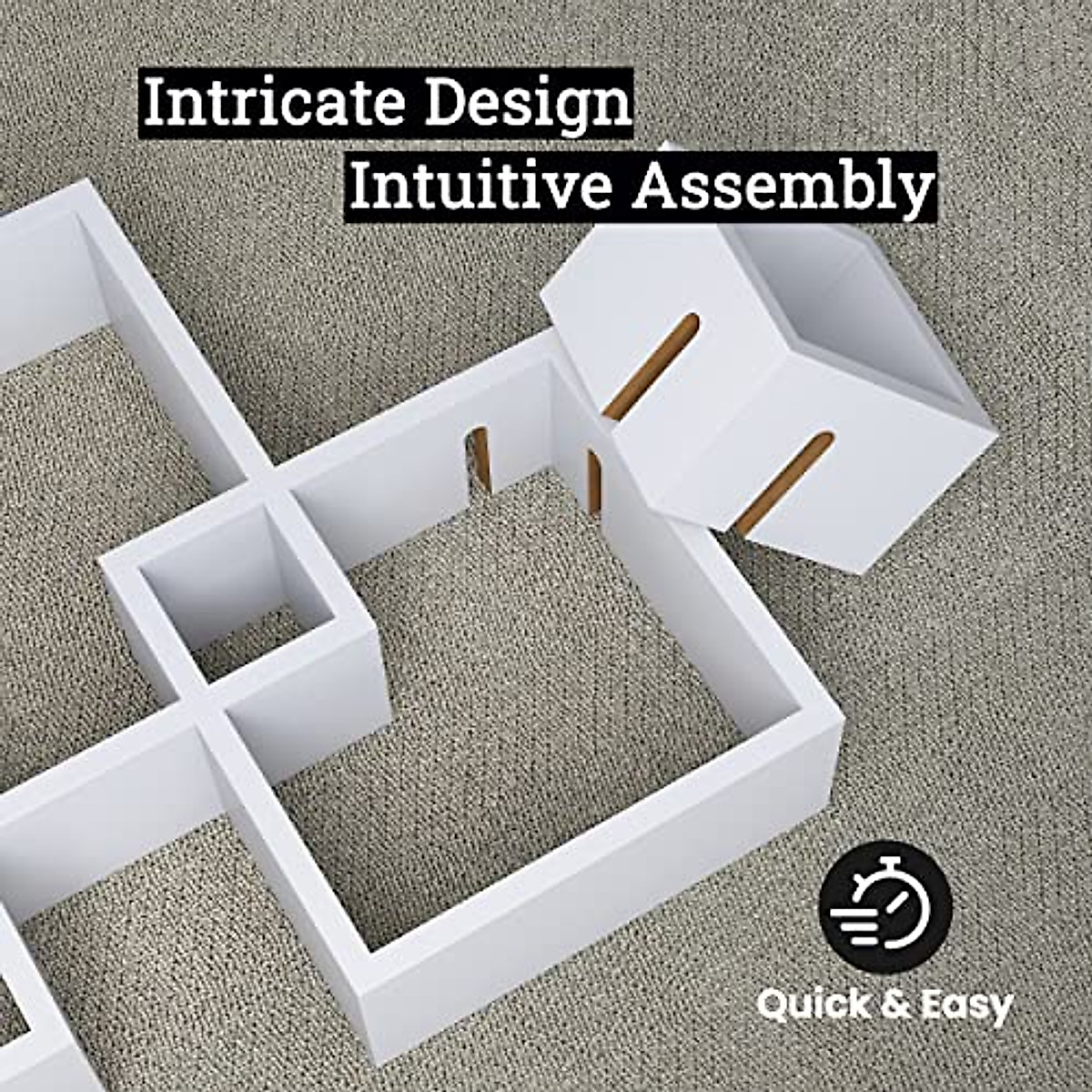 Greenco 4 Cube Intersecting Shelves, Easy-to-Assemble Floating Wall Mount Shelves for Bedrooms and Living Rooms, White Finish